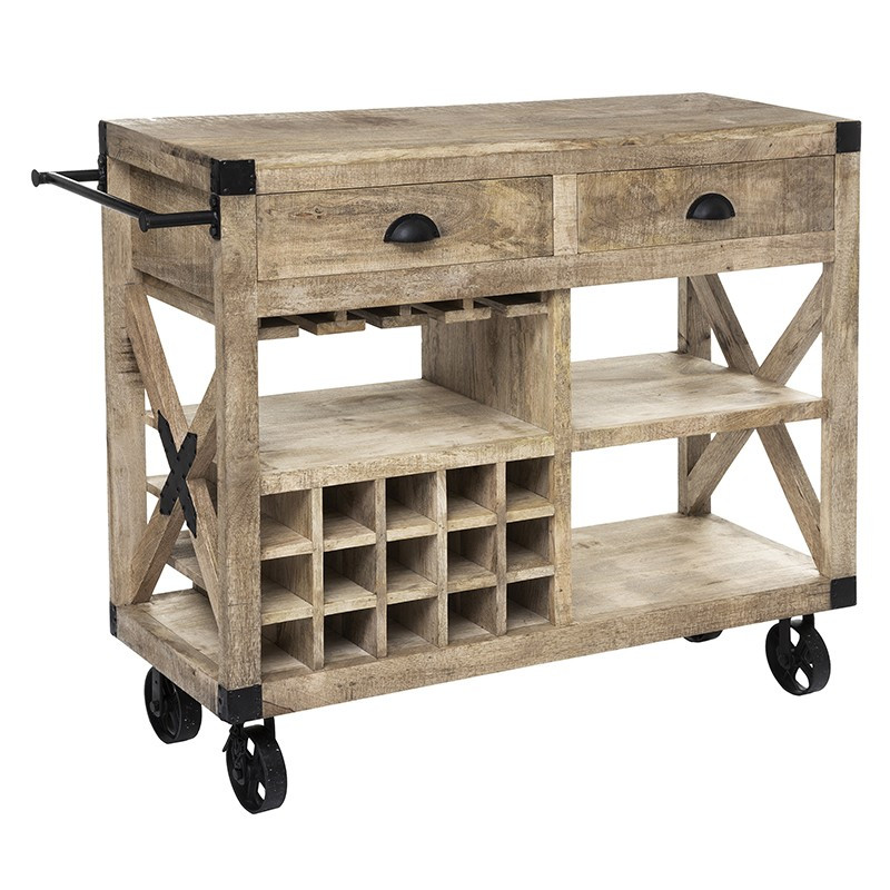 Meuble bar 2 tiroirs sur roues Silas Atmosphera - Le Dépôt Bailleul