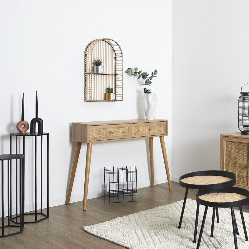 Console 2 tiroirs rotin et bois Bali - Le Dépôt Bailleul